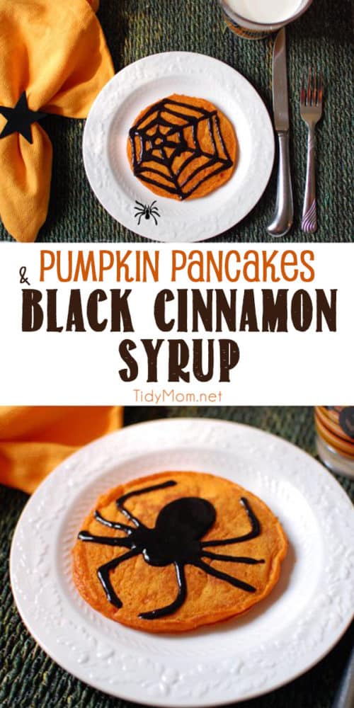 Halloween Pumpkin Pancakes with Black Cinnamon Syrup