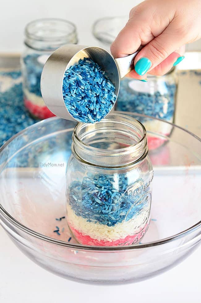 Patriotic Colored Rice Jars Centerpiece | TidyMom