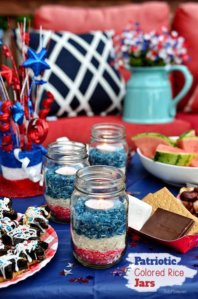 Patriotic Colored Rice Jars Centerpiece | TidyMom