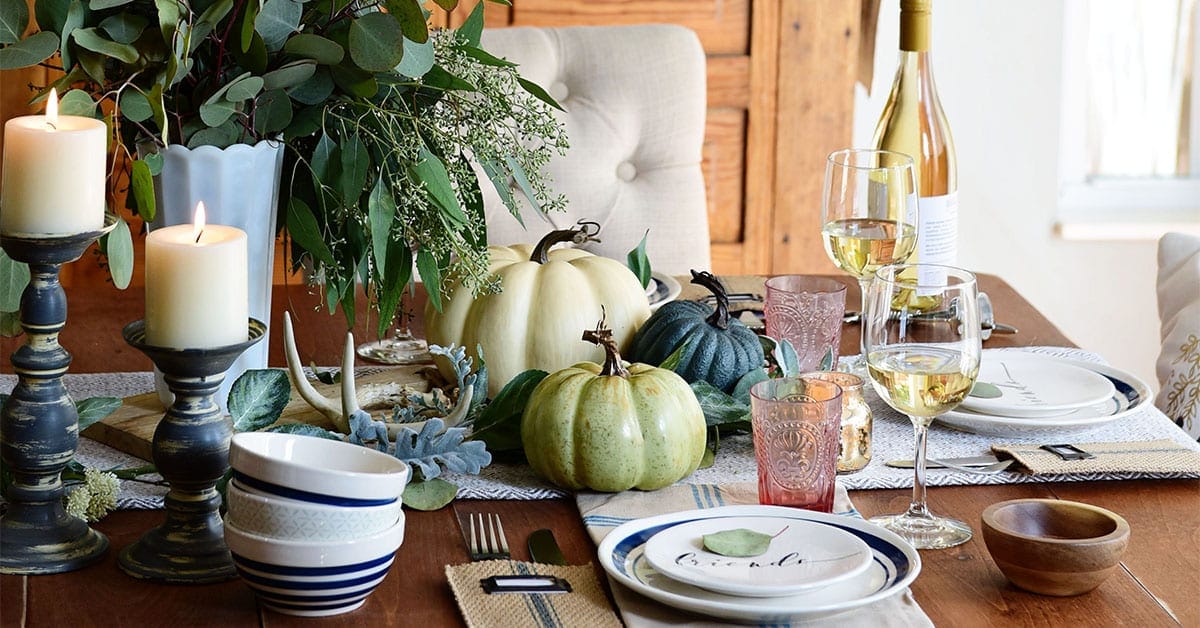 Blue and Green Fall Tablescape - Seasonal Simplicity - TidyMom®