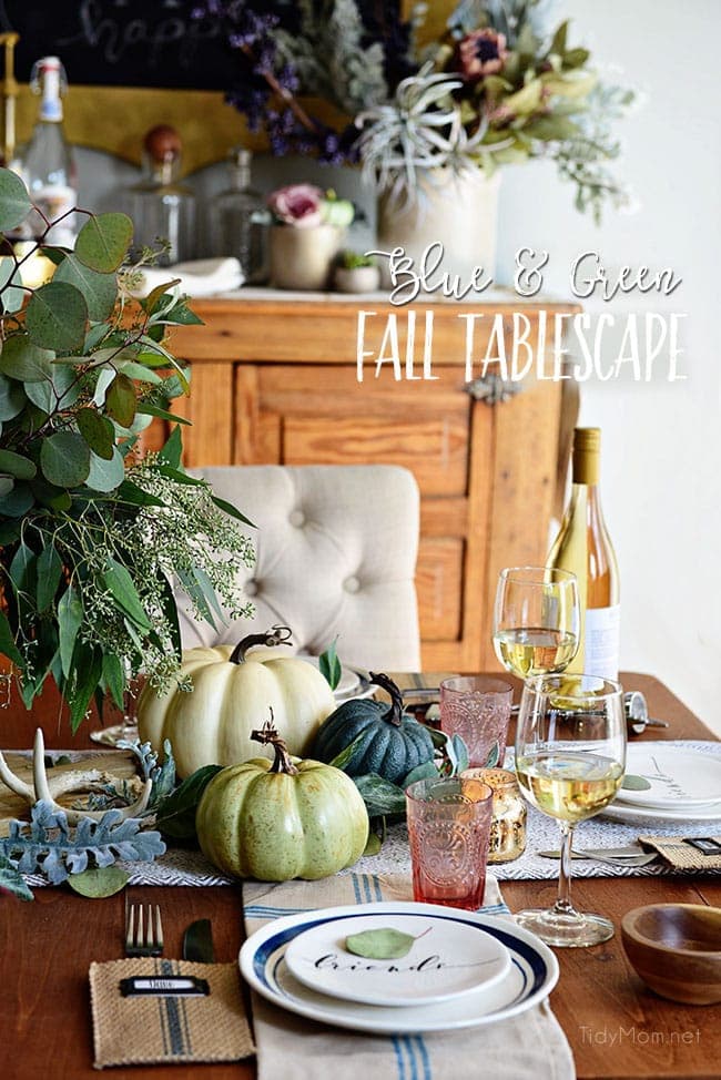 Blue and Green Fall Tablescape - Seasonal Simplicity - TidyMom®