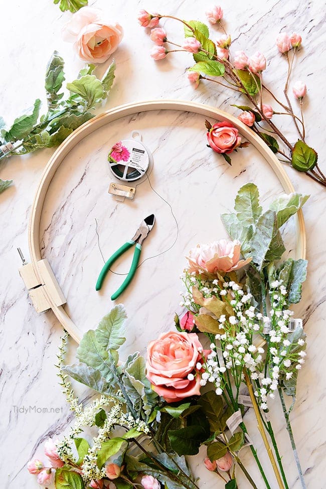 How to Make a Floral Hoop Wreath Tutorial - TidyMom®